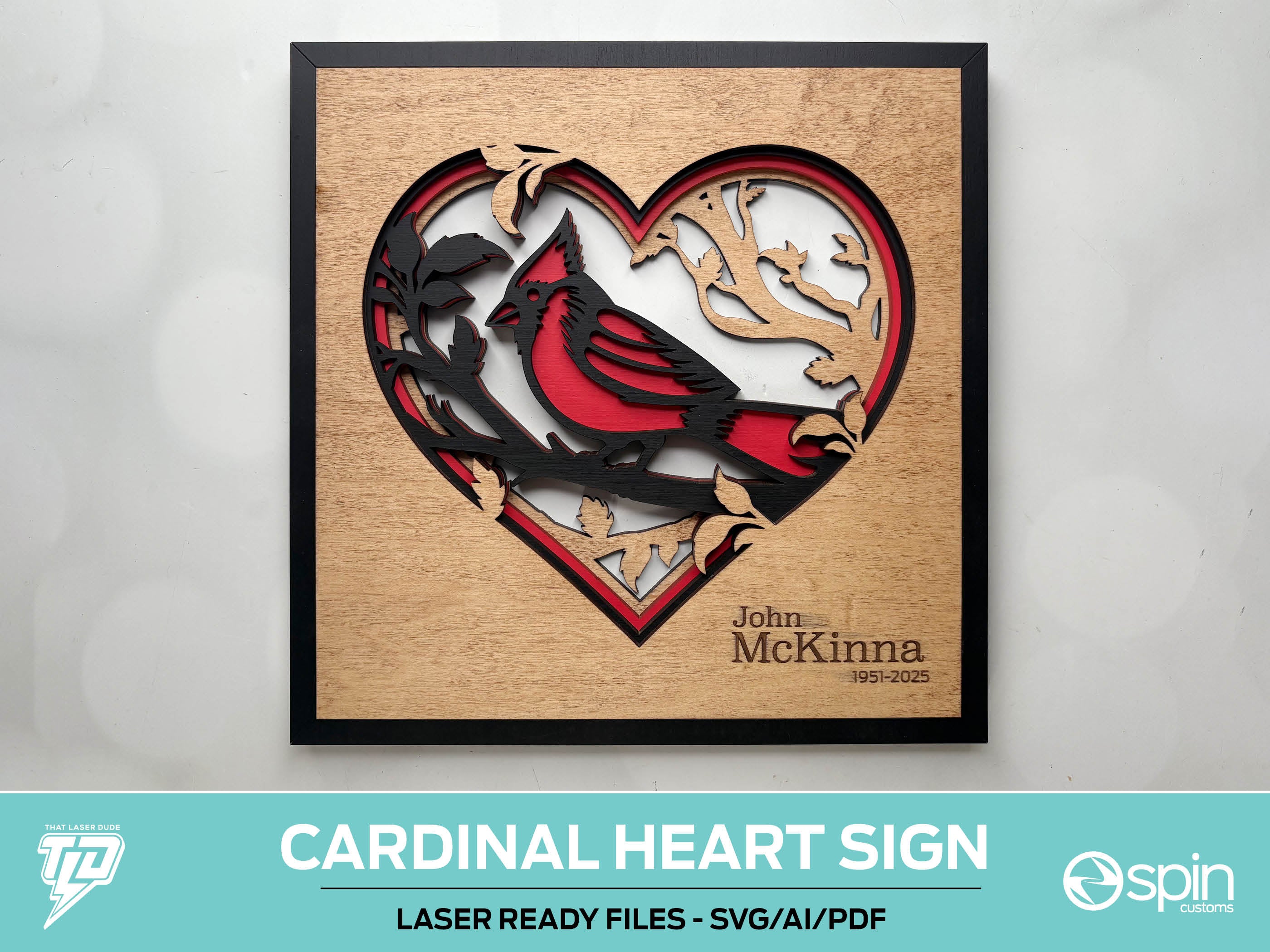 Cardinal "Heart" Layered Sign – That Laser Dude