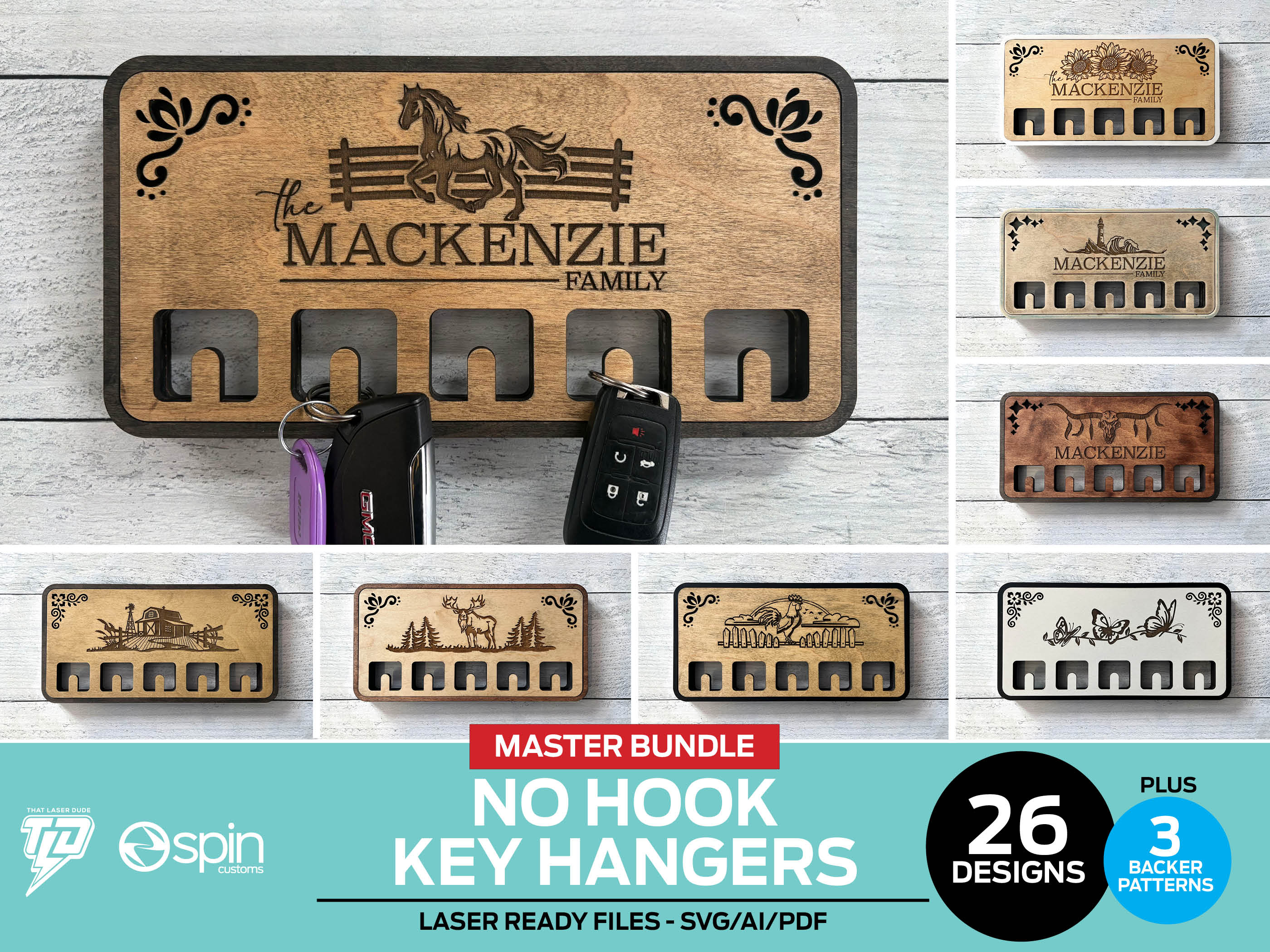 Engraved Key Hangers Master Bundle - 26 Designs plus 3 Backer Options ...